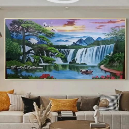 Jual lukisan dinding pemandangan danau hutan lukisan canvas besar - Kab ...