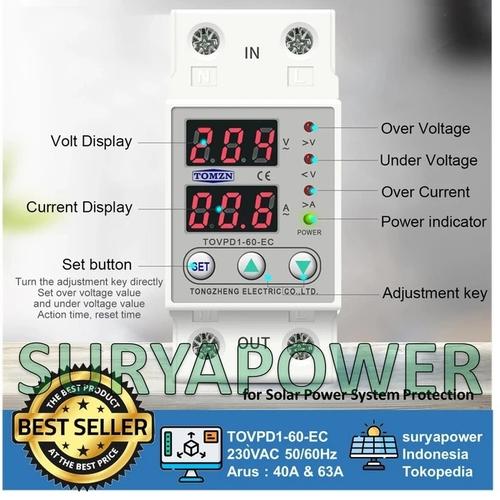 Jual ADJUSTABLE UNDER/OVER VOLTAGE, OVER CURRENT PROTECTOR 40A 63A ...