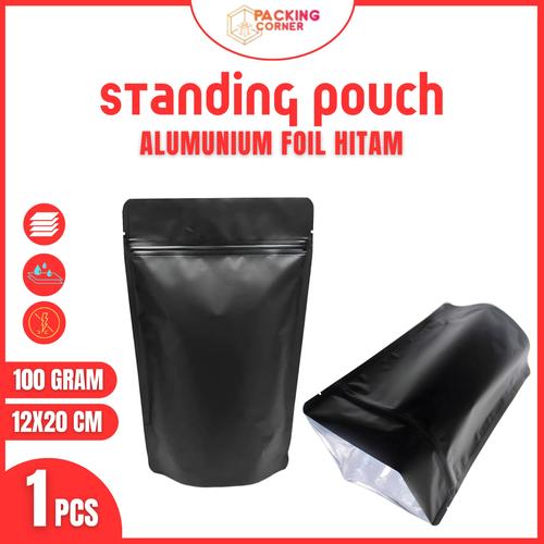 Jual Standing Pouch Hitam 12 x 20 Zipper Kemasan Snack Kopi 100gr ...