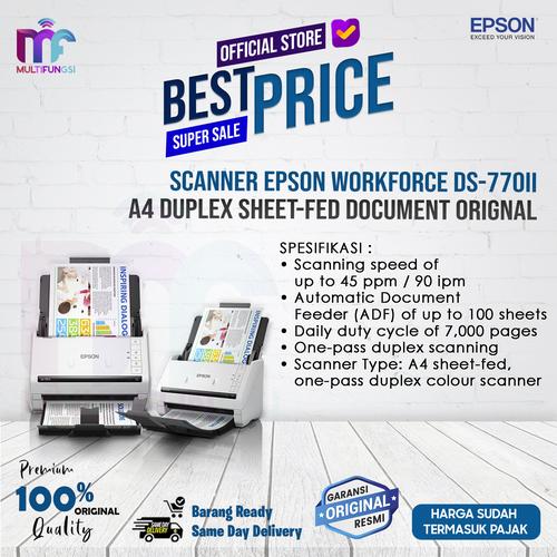 Promo Scanner Epson WorkForce DS-770II A4 Duplex Sheet-fed Document ...