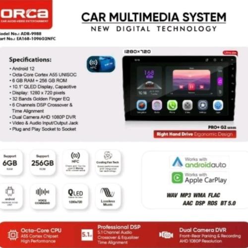 Jual head unit android 10 inch orca pro plus G2 adr-9988 Qled dvr nfc ...