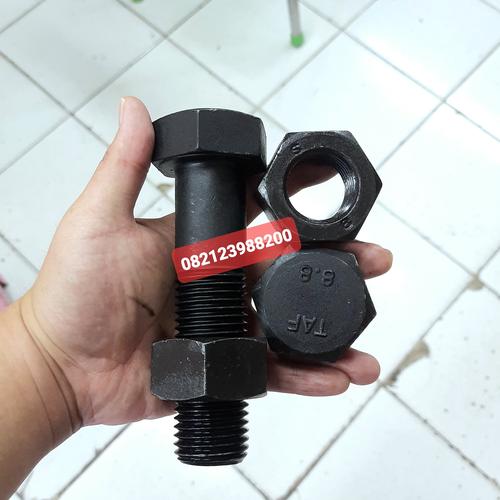 Jual baut mur baja m16x90 half thread hex bolt nut 88 8.8 kunci 24 m16 ...