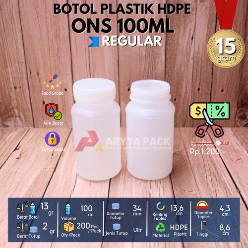 Jual Botol plastik HDPE 100ml pot ONS tutup ulir - WIB - Jakarta Timur ...