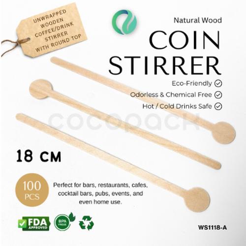 Jual Stik Kayu Circle Round Coin Head Birch Wood Coffee Stirrer 18cm ...