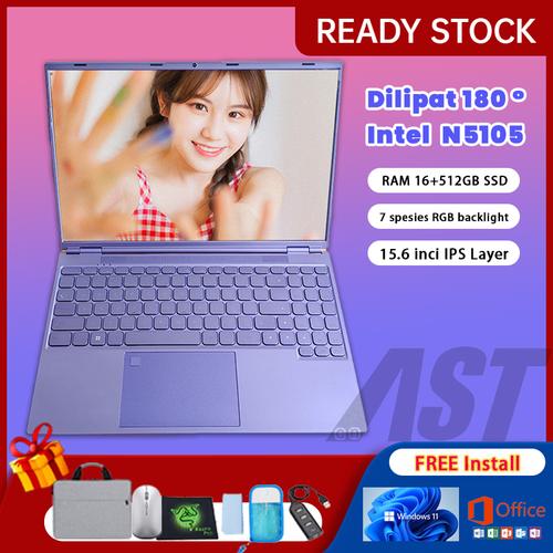 Jual AST laptop baru ungu/hitam 180° lipat 16" N95 16GB+512GB SSD IPS ...