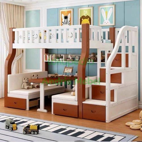 Jual Tempat Tidur Tingkat Kayu Bawah Meja Belajar, Ranjang Tingkat Anak ...