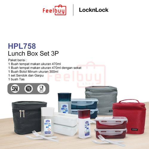 Promo LocknLock Tempat Makan Lock & Lock Lunch Box 3PSet W/Bag - Hitam ...