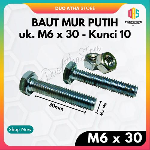 Jual M6x30 Baut Mur M6 X 30 BMP Galvanis Putih - Kab. Tangerang - Duo ...