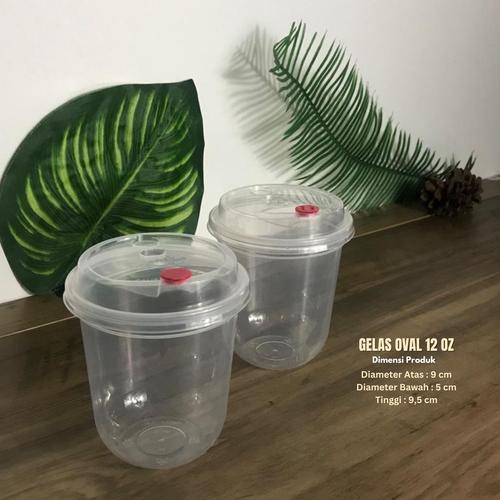 Promo Gelas PP Oval 380 ml / Cup Gelas PP Injection 12 oz + Tutup ...
