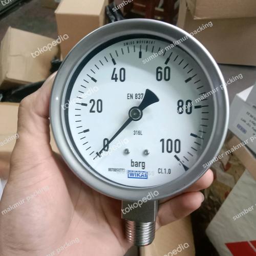 Jual pressure gauge 100 Barg wika size 4 inch full stainless drat 1/2 ...