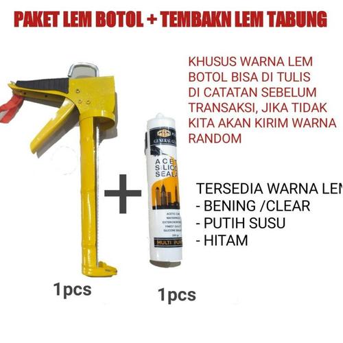 Jual Tembakan Lem Tabung Lem Kaca Sealant + Lem Botol 1 Paket - Hitam ...