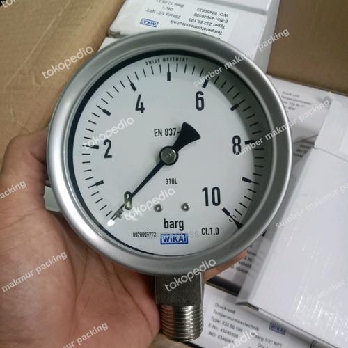 Jual pressure gauge 10 Barg wika size 4 inch full stainless drat 1/2 ...