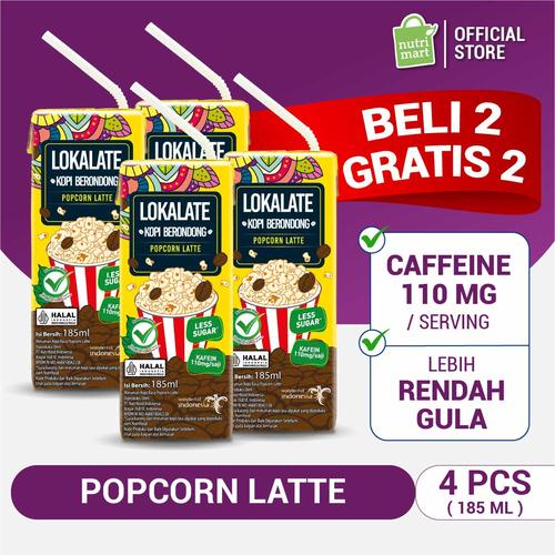 Promo 4 Pcs Lokalate Kopi Berondong (Popcorn Latte) 185ml - Kopi Less ...