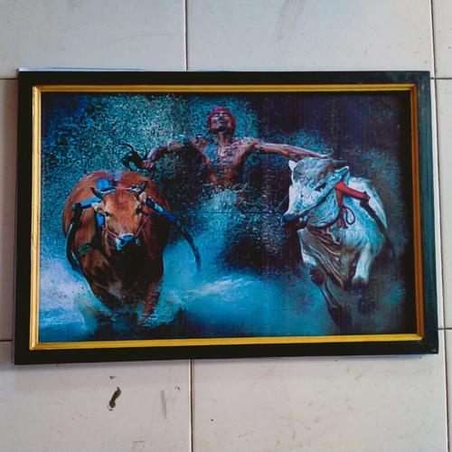 Jual hiasan dinding lukisan cetak karapan sapi tradisional uk 65*45 ...
