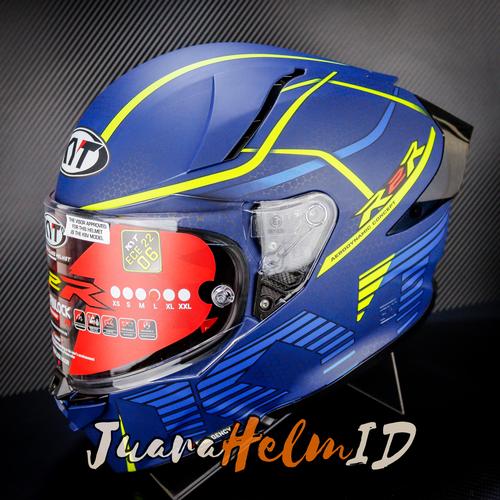 Promo KYT HELM R2R CLASSIC CONCEPT / MATT BLUE YELLOW / DOUBLE VISOR ...