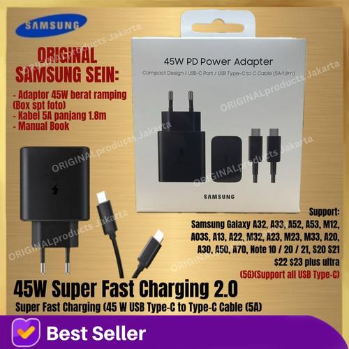 Jual ORIGINAL CHARGER SAMSUNG 45W SUPER FAST CHARGING NOTE 10 plus 45 watt - 45W+Cable 1.2M ...