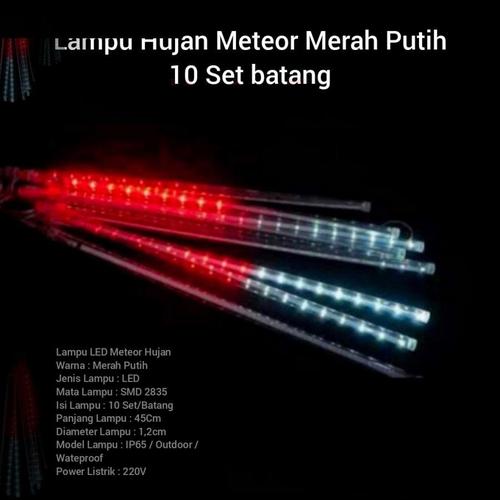 Jual LAMPU LED METEOR MERAH PUTIH/LAMPU 17 AGUSTUSAN 50CM 1 SET 10 ...