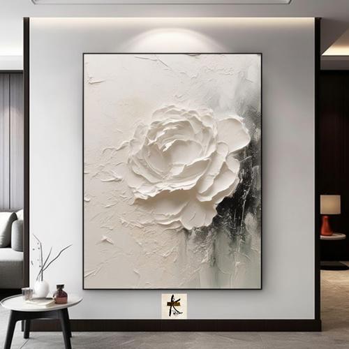 Jual Lukisan bunga mawar putih texture tebal ukuran 100cmx150cm frame ...