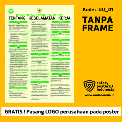 Jual Safety Poster K3 : UU 1970 Undang 70 _ kuning - 42x30 cm - Kota ...