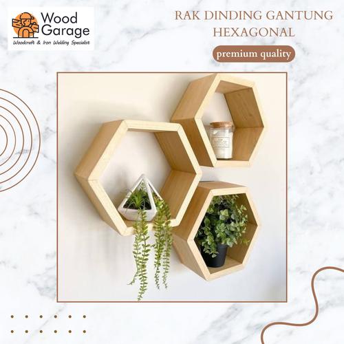 Jual 3 pcs. rak dinding hexagonal kayu jati belanda rustic gantung ...