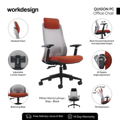 Promo Workdesign - Quigon PC Kursi Kantor / Kursi Kerja Ergonomis - Grey - Black Cicil 0% 3x ...