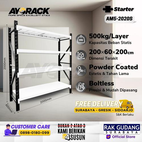Jual RAK GUDANG 4 SUSUN 2 METER AYORACK AM5-2020S MEDIUM DUTY 500KG ...