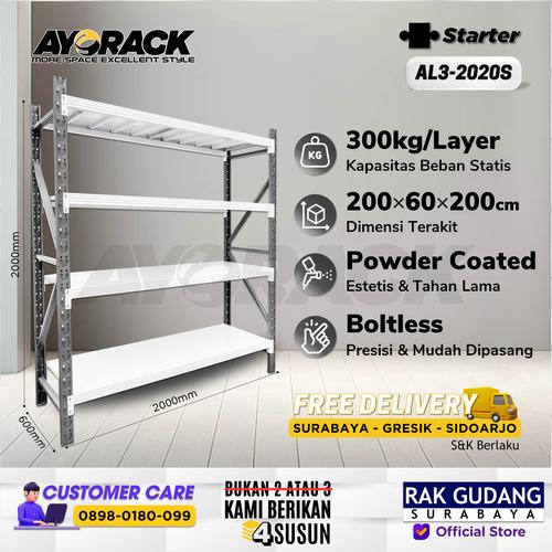 Jual RAK GUDANG BESI 4 TINGKAT 2 METER AYORACK AL3-2020S LIGHT DUTY ...
