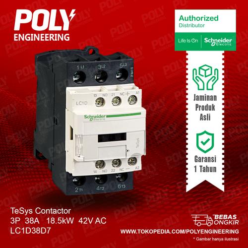 Jual LC1D38D7 CONTACTOR PUTIH 3P 38A AC3 1NO 1NC 18.5KW 42VAC SCHNEIDER ...