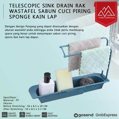 Jual Telescopic sink drain rak wastafel sabun cuci piring sponge kain ...