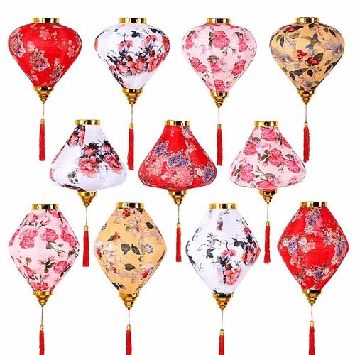 Promo Lampion Kain Motif Vietnam Kerucut Dekor Lampion Imlek Outdoor ...
