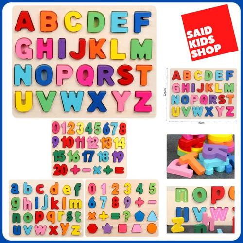 Jual Puzzle Kayu Chunky Huruf Besar/Huruf Kecil/Bentuk & Angka/Angka 0 ...