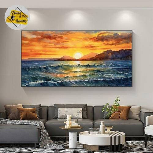 Jual lukisan pantai modern art lebar 150 tinggi 80cm plus bingkai/frame ...