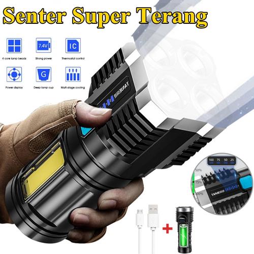 Promo Senter 4 LED COB RECHARGEABLE Senter 4 Mode Jarak Jauh Senter ...