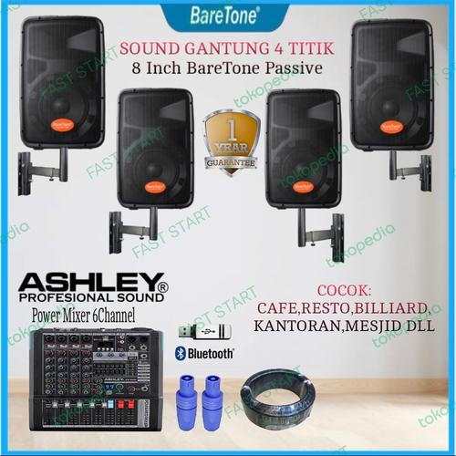 Jual PAKET SOUND SYSTEM BARETONE 4 SPEAKER 8 INCH GANTUNG, RESTO,KANTOR ...