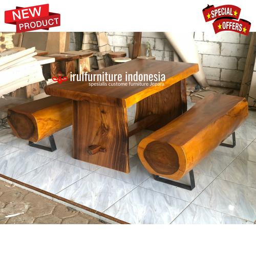 Jual meja makan kayu trembesi solid utuh model kursi balok utuh jepara ...