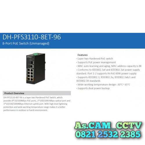 Jual Unmanaged Hardened PoE Switch DAHUA 8 Port DH-PFS3110-8ET-96 ...