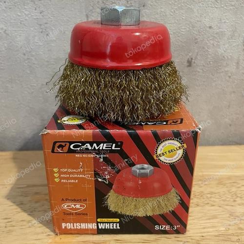 Jual Sikat mangkok kawat kuning 3 inch cup wire brush / gerinda kawat ...