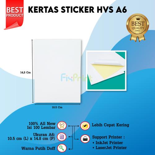 Jual Kertas Stiker A6 100 Sheet Label 10.5cm x 14.8cm A6 HVS Stiker ...