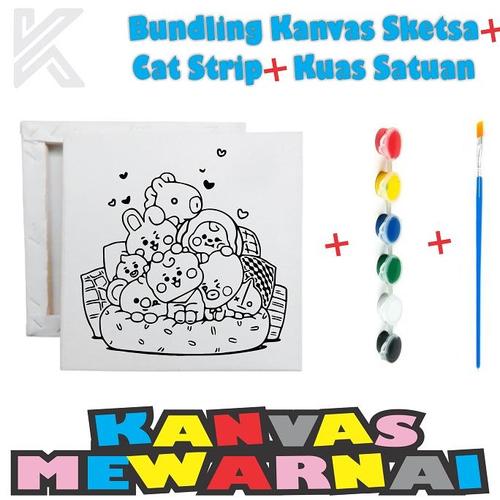 Jual BUNDLING Mewarnai Kanvas Sketsa Gambar 20x20 cm + Kuas Satuan ...