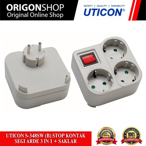 Jual UTICON S-348SW (B) Stop Kontak Segi Arde 3 in 1 + Saklar ORIGINAL ...