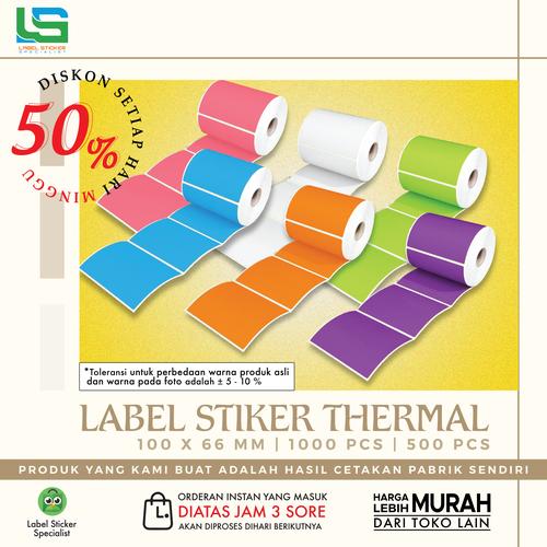 Jual LabelStiker Barcode thermal 100x66 MM Warna - biru isi 500 ...