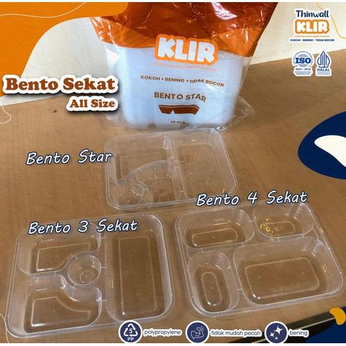 Promo thinwall klir bento sekat varian 3/4 skat & star +tutup bening 25pcs - bento star ...
