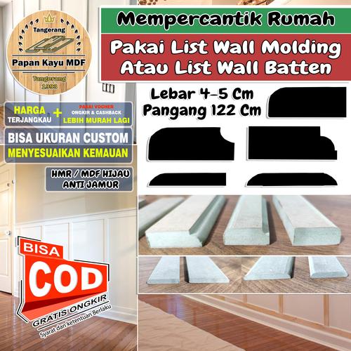 Jual Wall Moulding Lis Kayu Dinding Lebar 4-5 Cm HMR ( MDF HIJAU ...