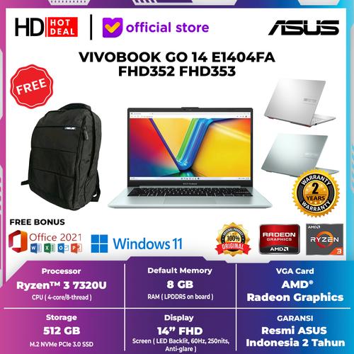 Promo ASUS VIVOBOOK GO 14 E1404FA FHD352 FHD353 AMD RYZEN 3-7320U 8GB ...