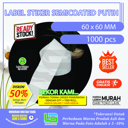 Jual LABEL STIKER SEMICOATED 60X60 MM ISI 1000 PCS - biru isi 500 ...