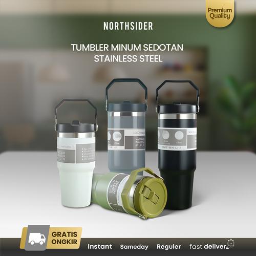 Promo SOLEED Tumbler Kopi Teh Botol minum Handle Flip Straw stainless ...