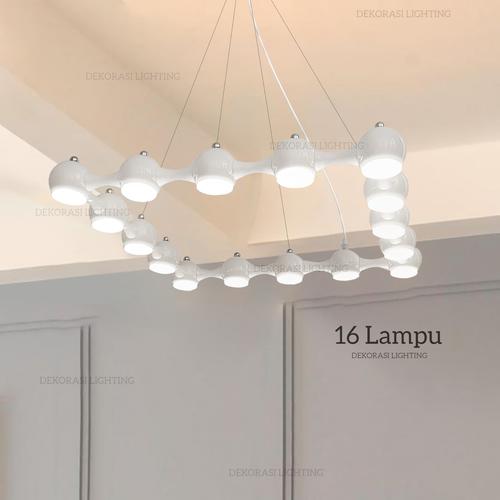Jual Lampu gantung led putih kotak 16 Lampu 55cm minimalis meja makan ...