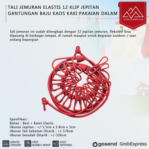 Jual Jepitan Gantungan Baju Pakaian Portable Tali Jemuran Elastis 12 ...