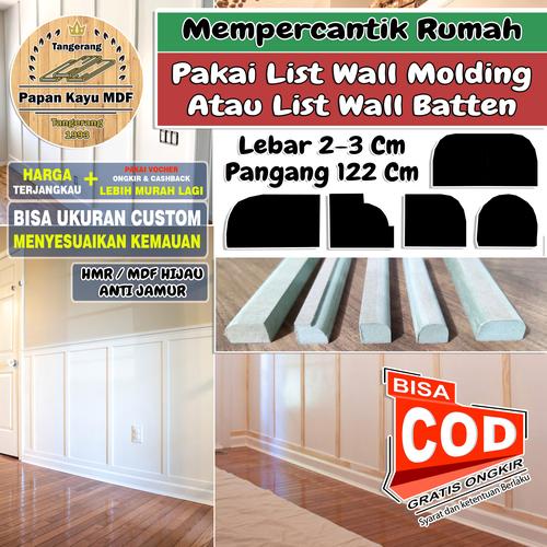 Jual Wall Moulding Lis Kayu Dinding Lebar 2-3 Cm HMR ( MDF HIJAU ...