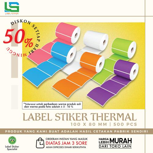 Jual CUSTOME LABEL STICKER THERMAL 100X80 MM ISI 500 PCS - Putih ...